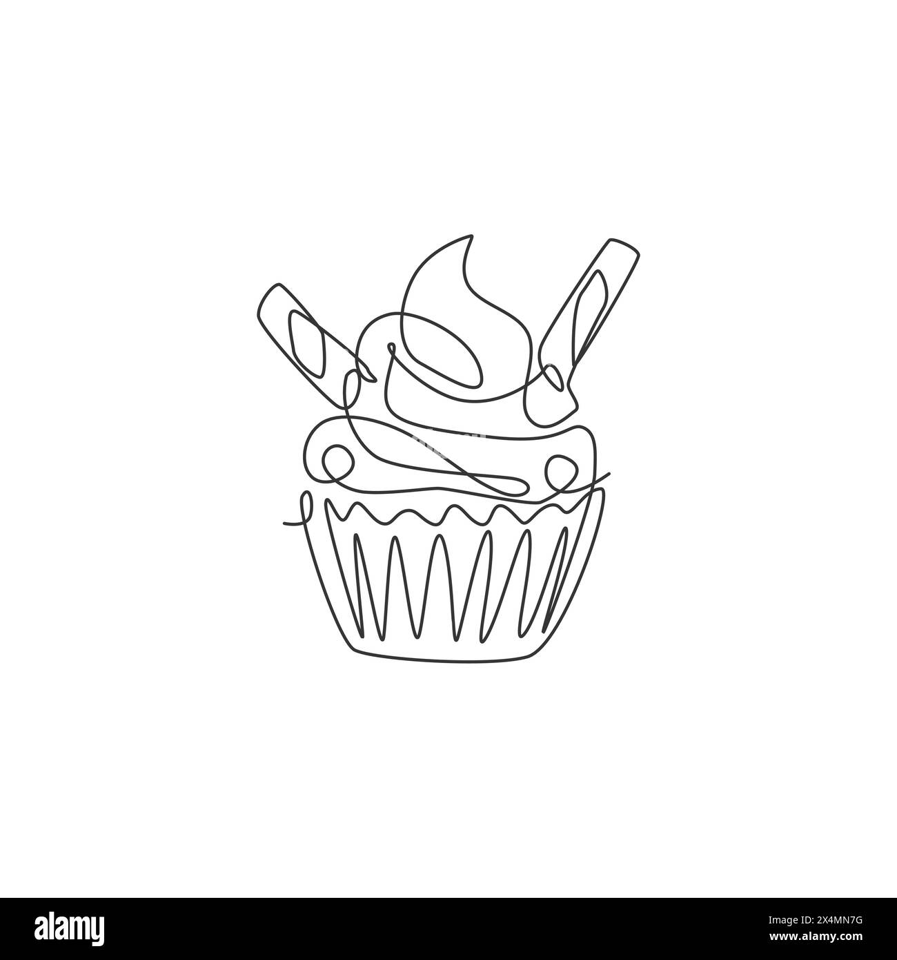 One continuous line drawing fresh sweet delicious American muffin with ...