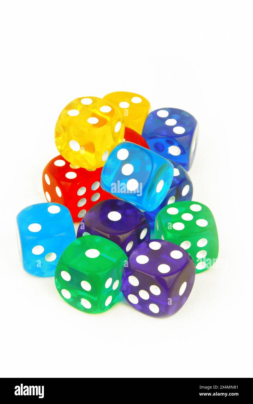 close up of color dice isolated on white background Stock Photo - Alamy