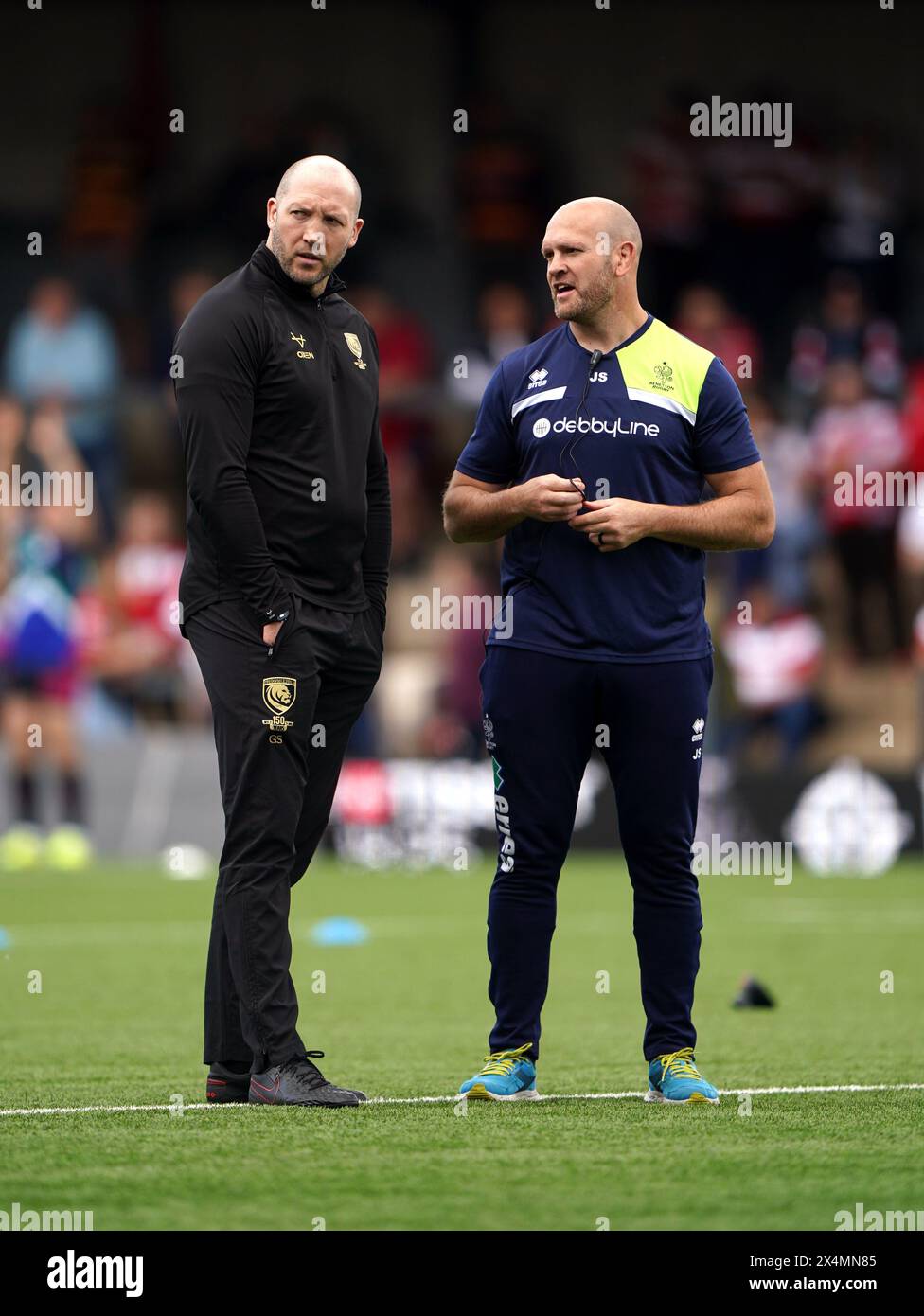 Gloucester head coach George Skivington with Julian Salvi before the ...