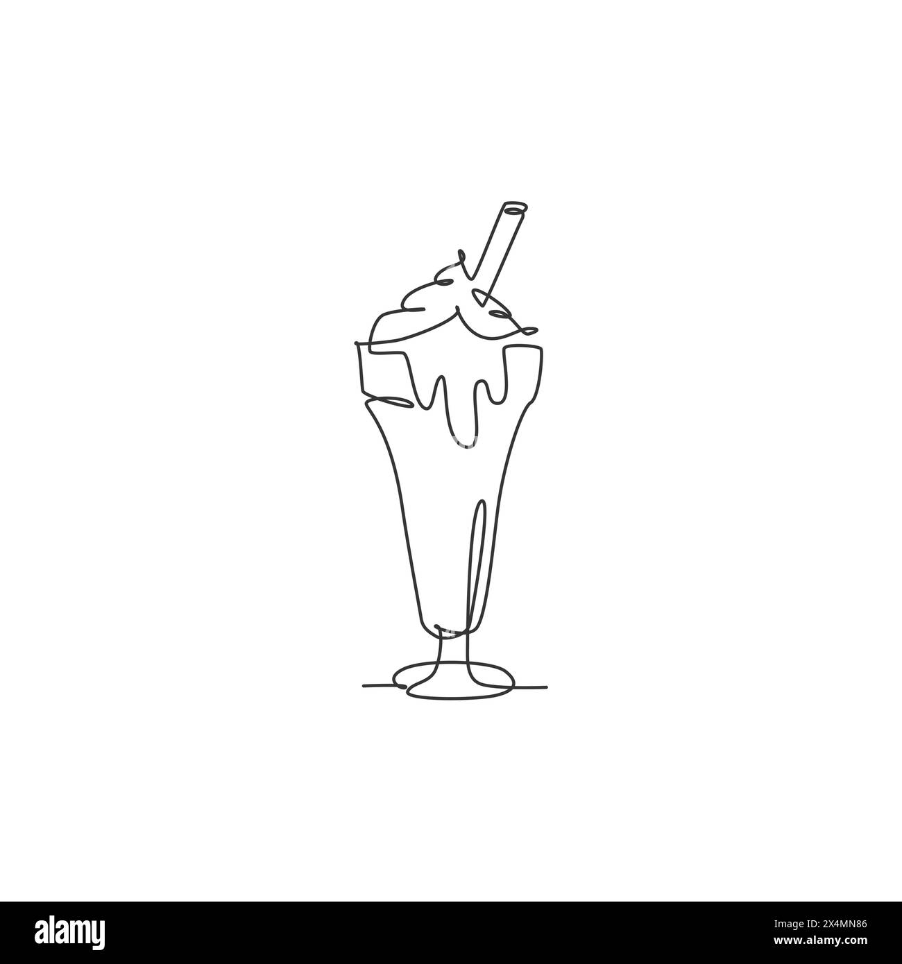 One single line drawing of fresh sweet milkshake with wafer stick logo ...