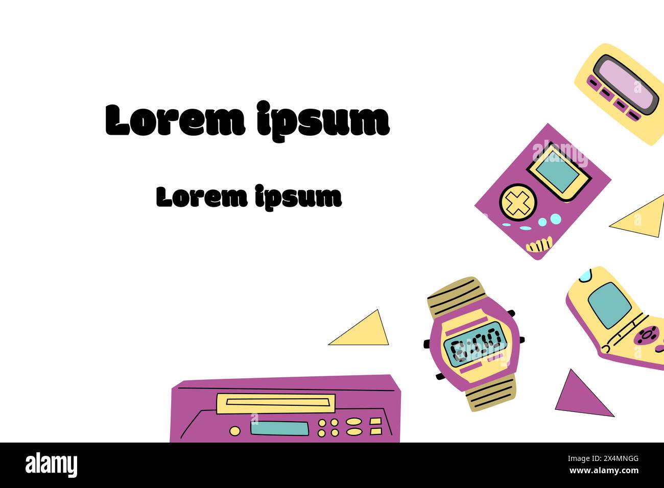 90s or 2000s retro elements banner, retro style, game and music items ...