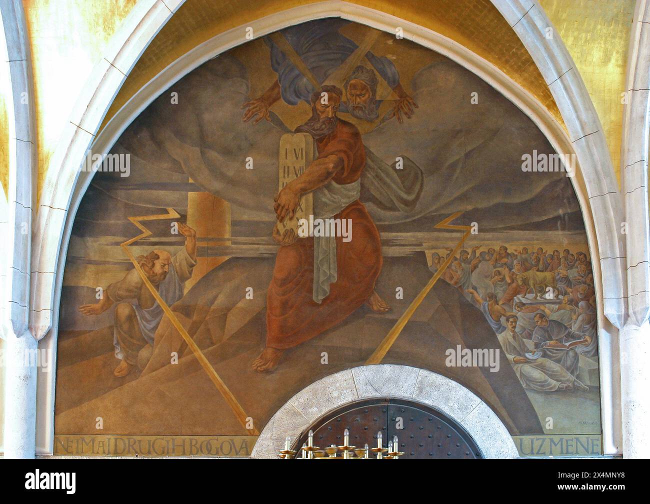 Moses receiving the Ten Commandments, fresco in the parish church of ...