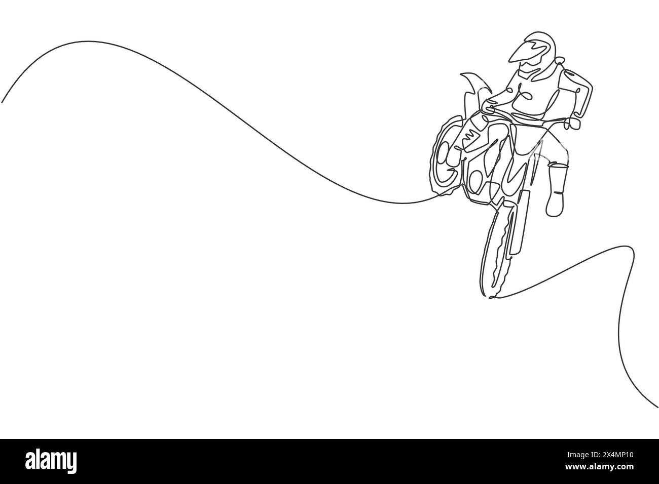 Single continuous line drawing of young motocross rider does dangerous ...