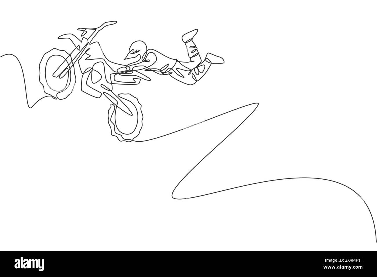 Single continuous line drawing of young motocross rider acrobatic ...