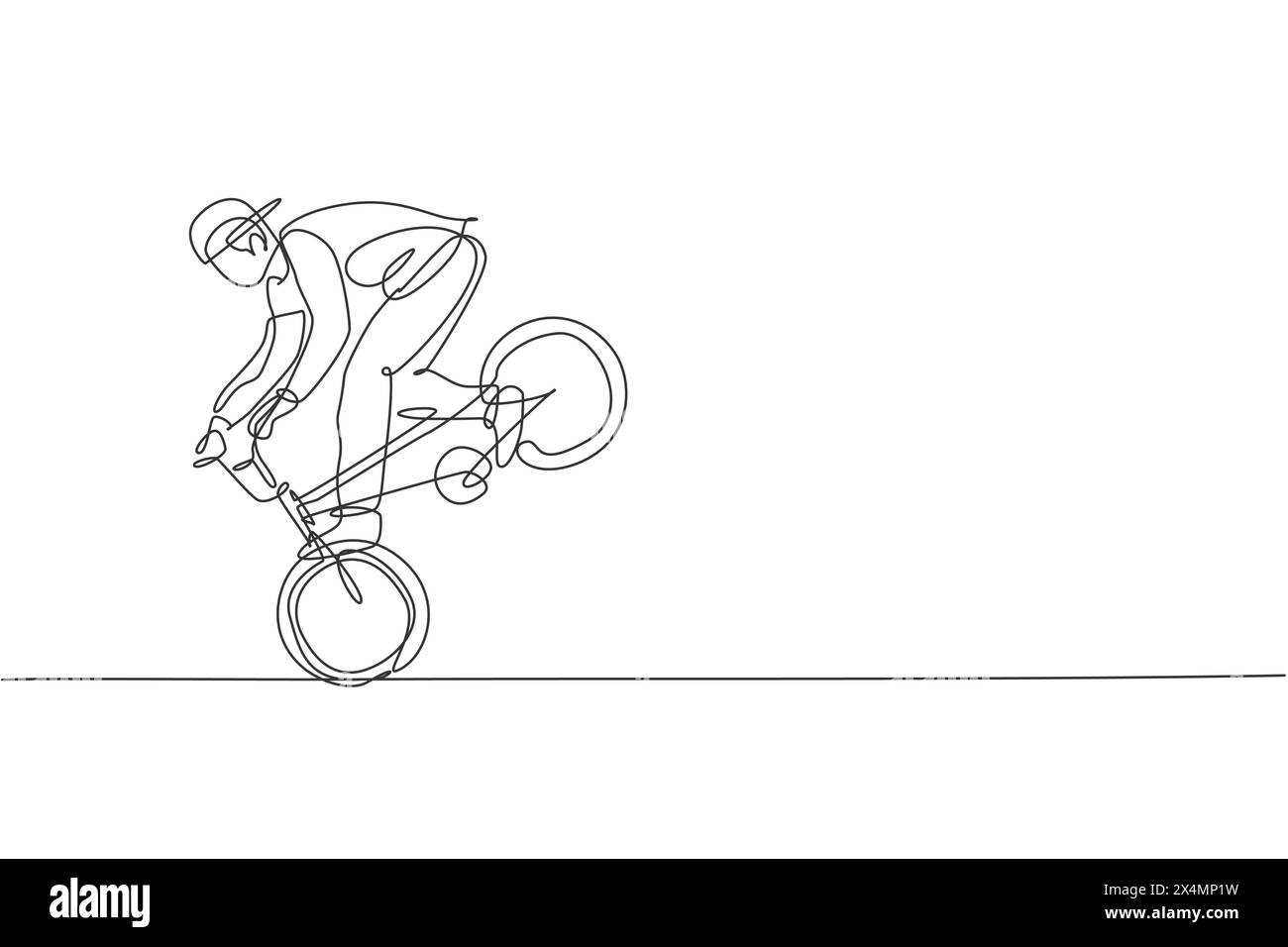 Single continuous line drawing of young BMX cycle rider show extreme ...