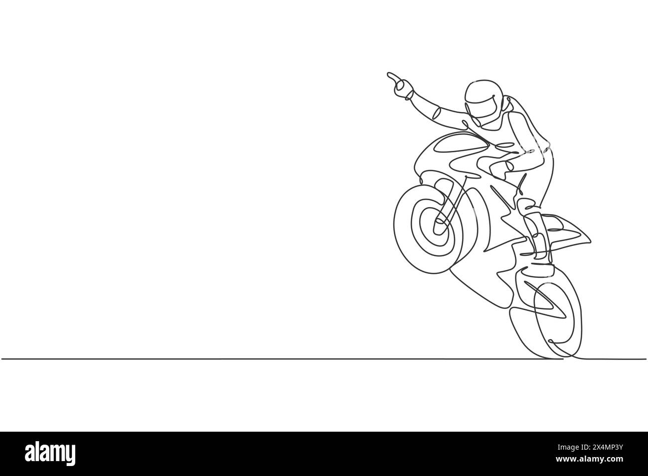 One continuous line drawing of young moto racer celebrate win with ...