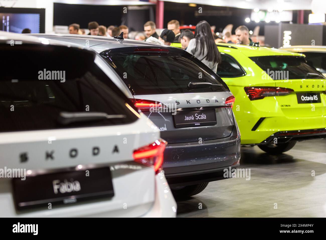 RIGA, LATVIA. 19th April 2024. Selective focus photo. New Skoda Scala ...