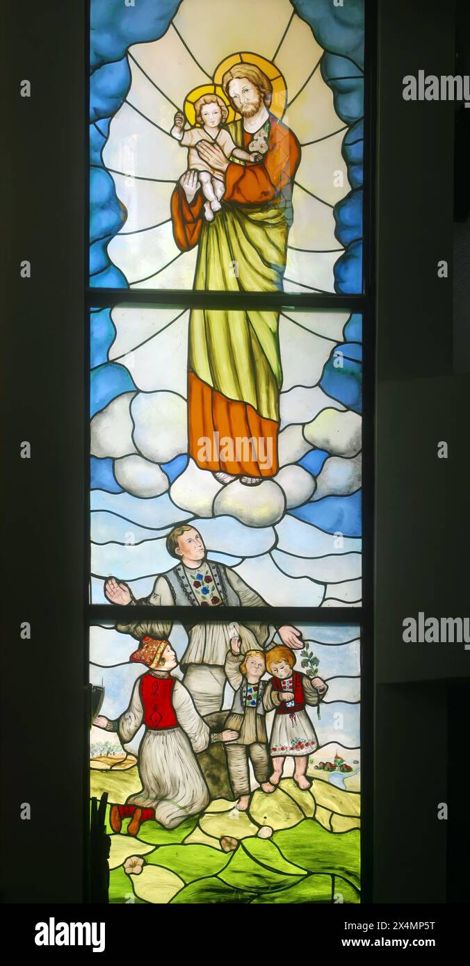 Saint Joseph, stained glass window in the church of St. Anthony of Padua and Virgin Mary Queen ...
