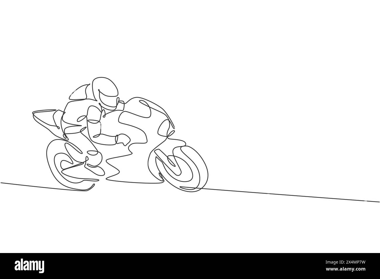 One continuous line drawing of young moto biker practicing to improve ...