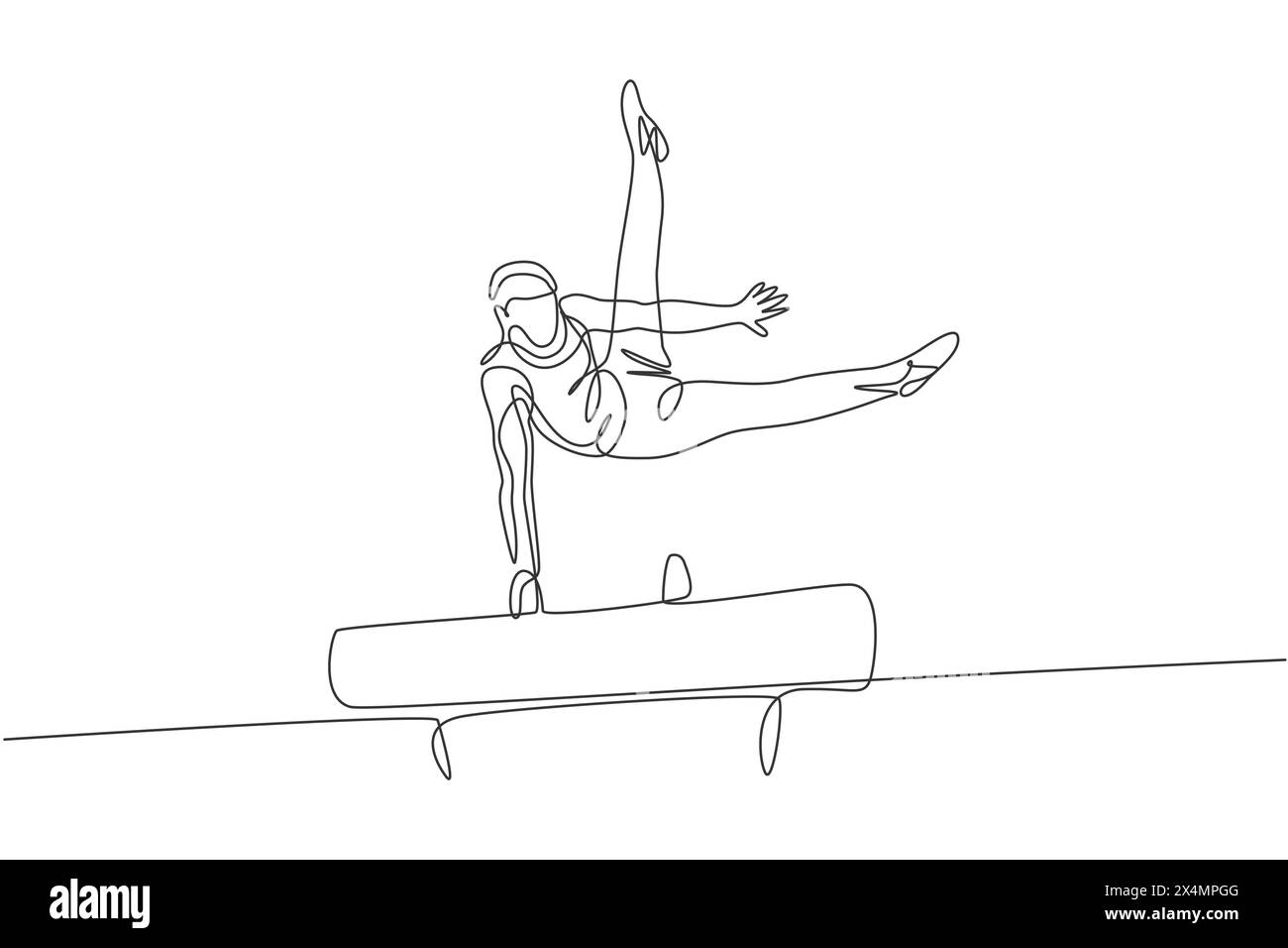 Single continuous line drawing young handsome professional gymnast man ...
