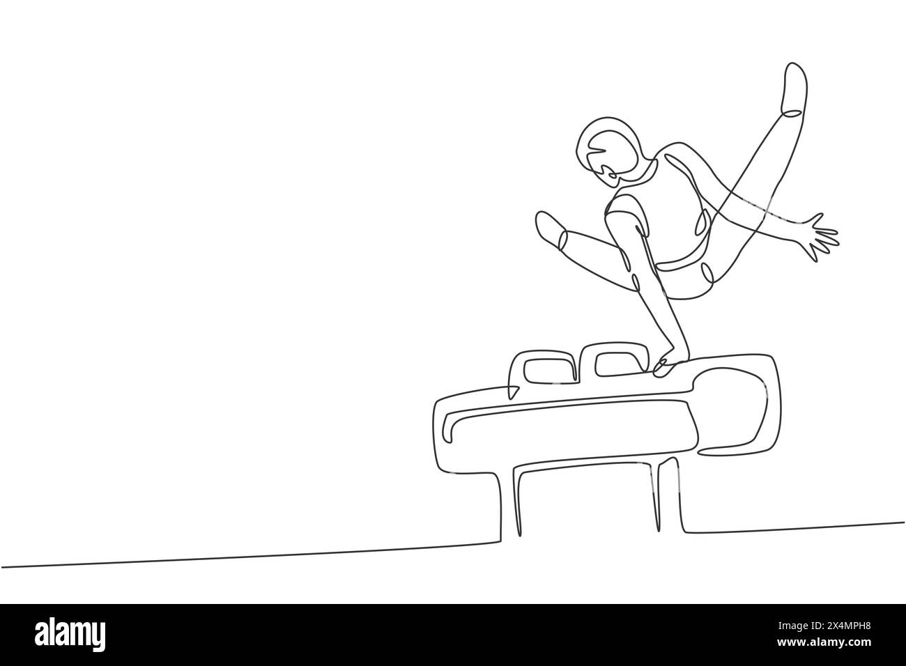 Single continuous line drawing young handsome professional gymnast man ...