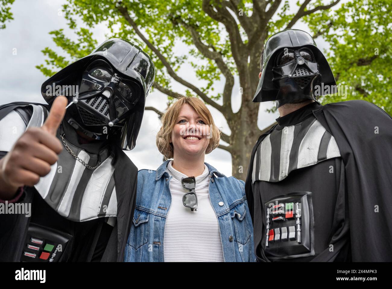 London, UK. 4 May 2024. Darth Vader costumed Star Wars fans and a ...