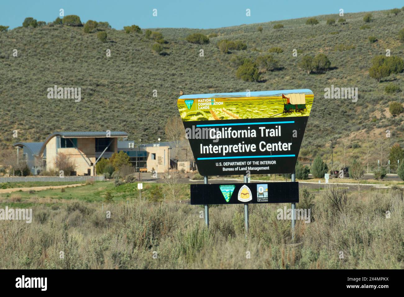 Visitor Center entrance sign, California Trail Interpretive Center ...