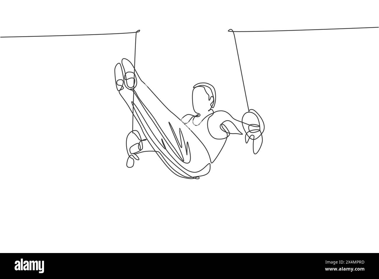 Single continuous line drawing young handsome professional gymnast man ...