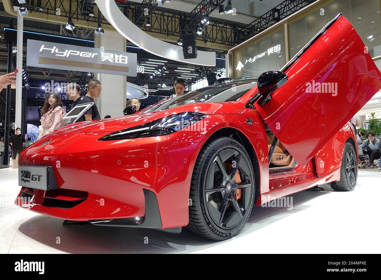 BEIJING, CHINA - MAY 3, 2024 - Visitors look at the HYPER GT electric ...