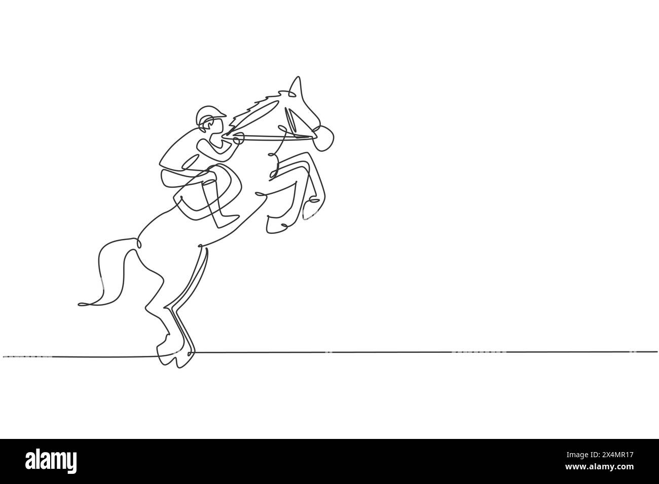 Single continuous line drawing of young professional horseback rider ...