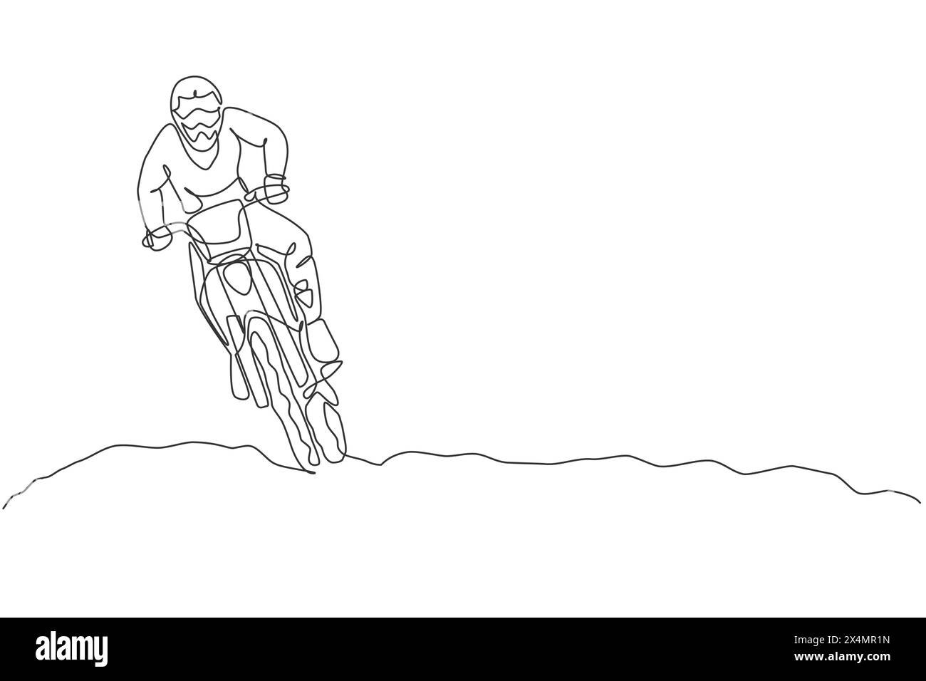 Single continuous line drawing of young motocross ride drive the bike ...