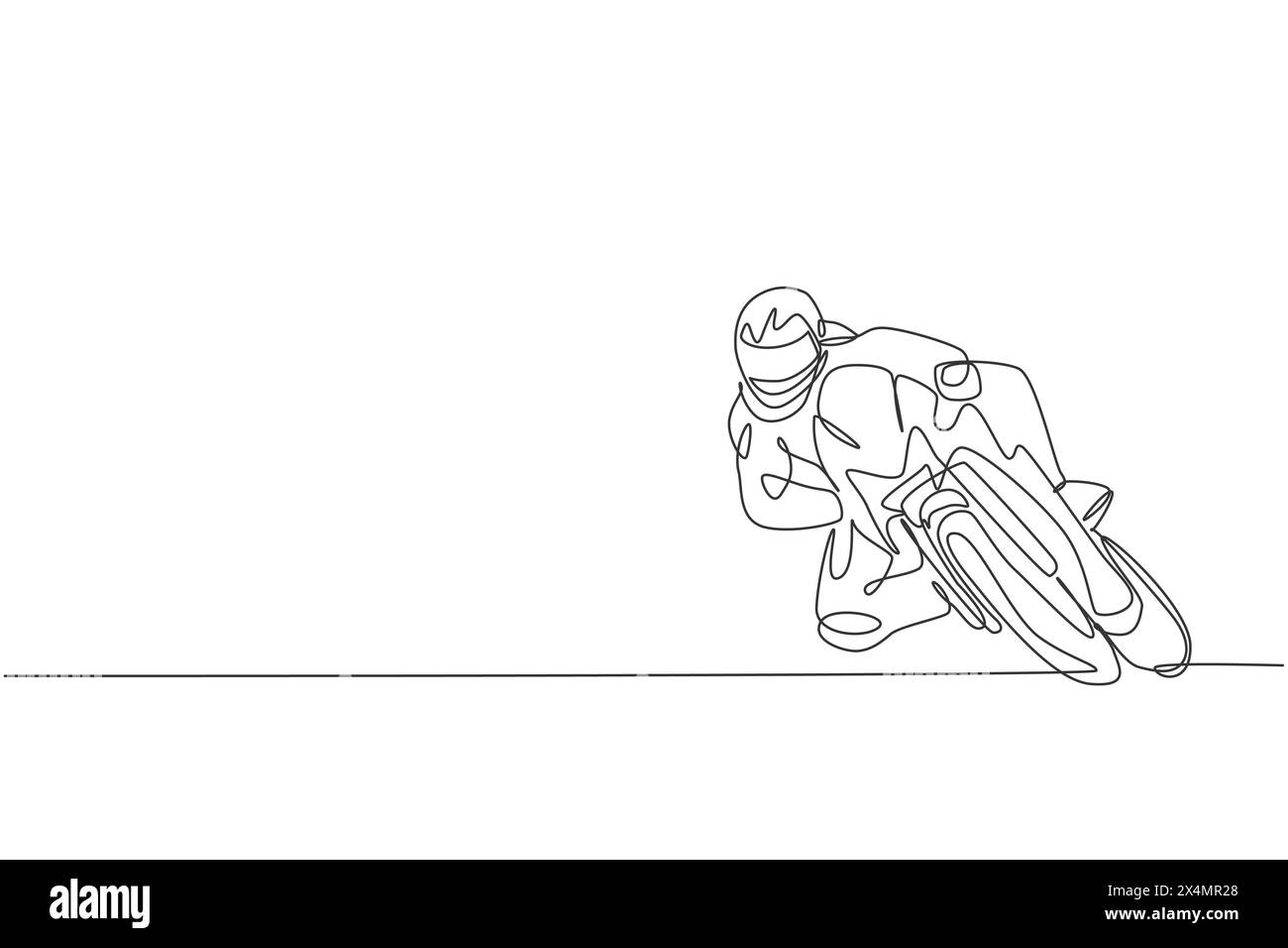 Single continuous line drawing of young superbike racer practice ...