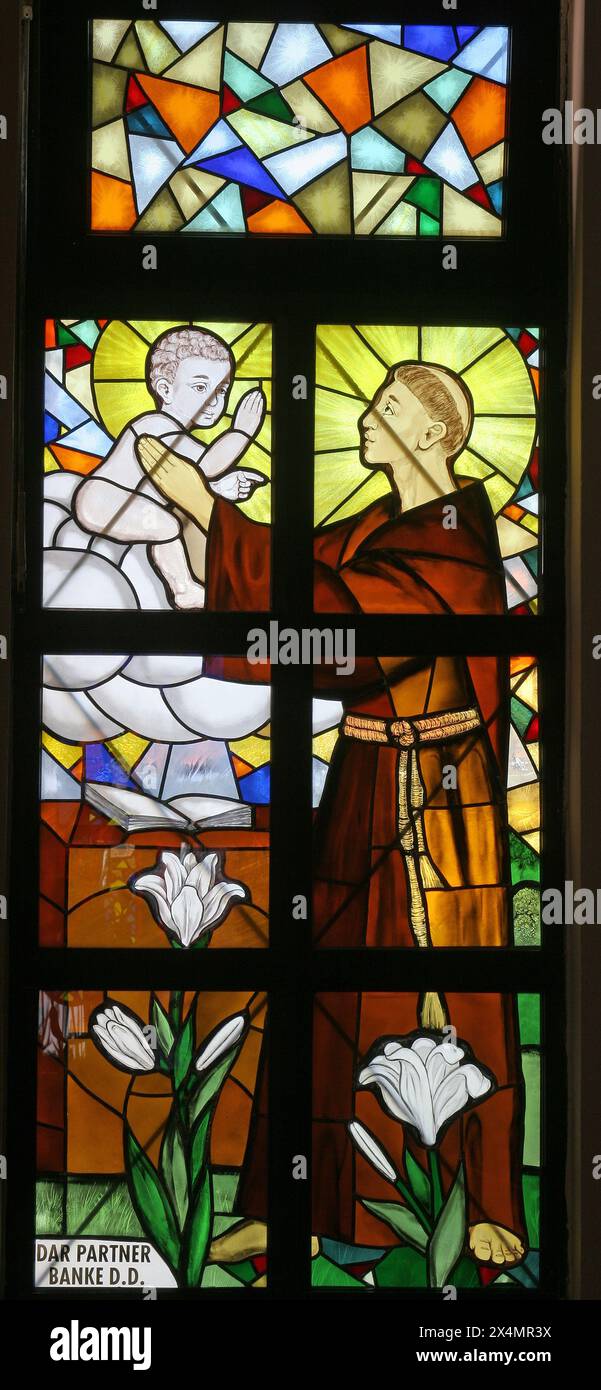 Saint Anthony, stained glass window in the parish church of Saint ...