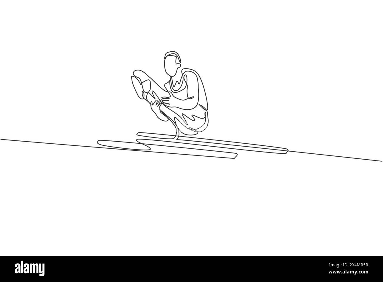 Single continuous line drawing young handsome professional gymnast man ...