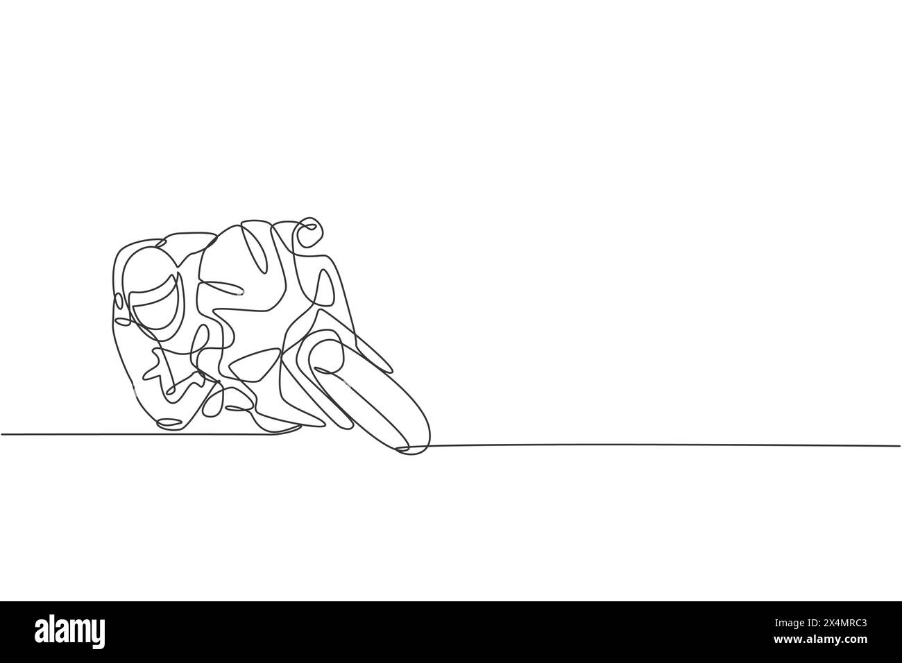 One single line drawing of young biker practice leaning into fast ...