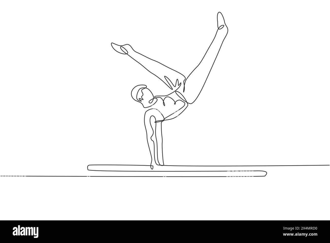 One continuous line drawing of young man exercising parallel bars ...