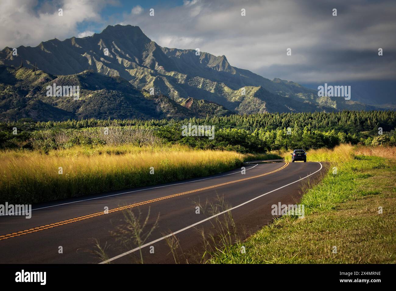 Visitors drive toward Mount Wai’ale’ale that rises in the center of ...
