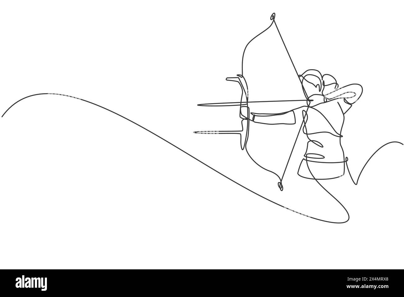 One single line drawing of young archer woman focus exercising archery ...