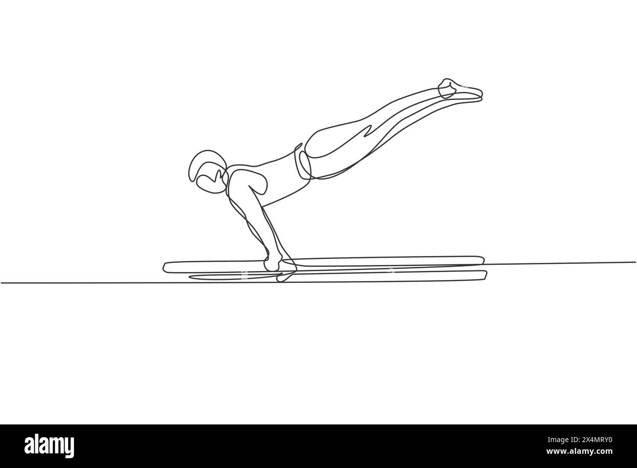 One single line drawing of young handsome gymnast man exercising ...