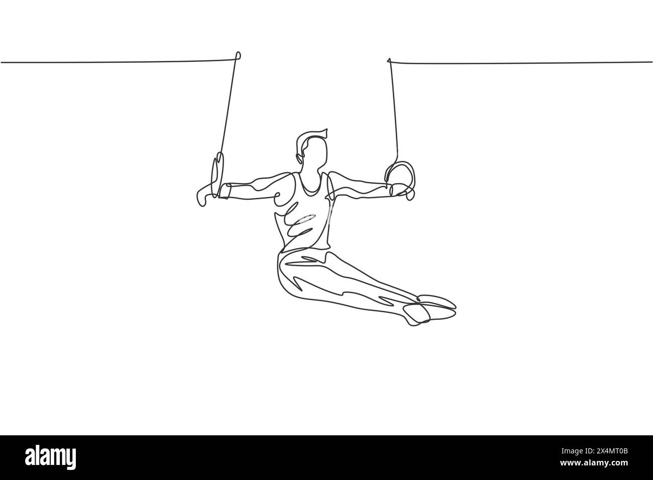 One single line drawing of young handsome gymnast man exercising steady ...