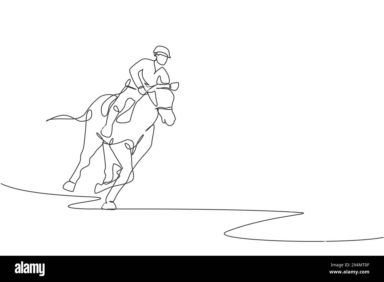 Single continuous line drawing of young professional horseback rider ...
