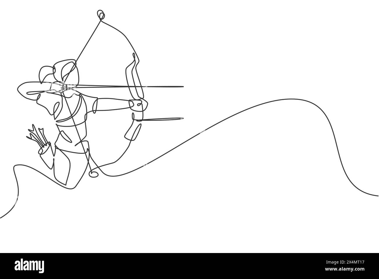 Single continuous line drawing of young professional archer woman focus ...