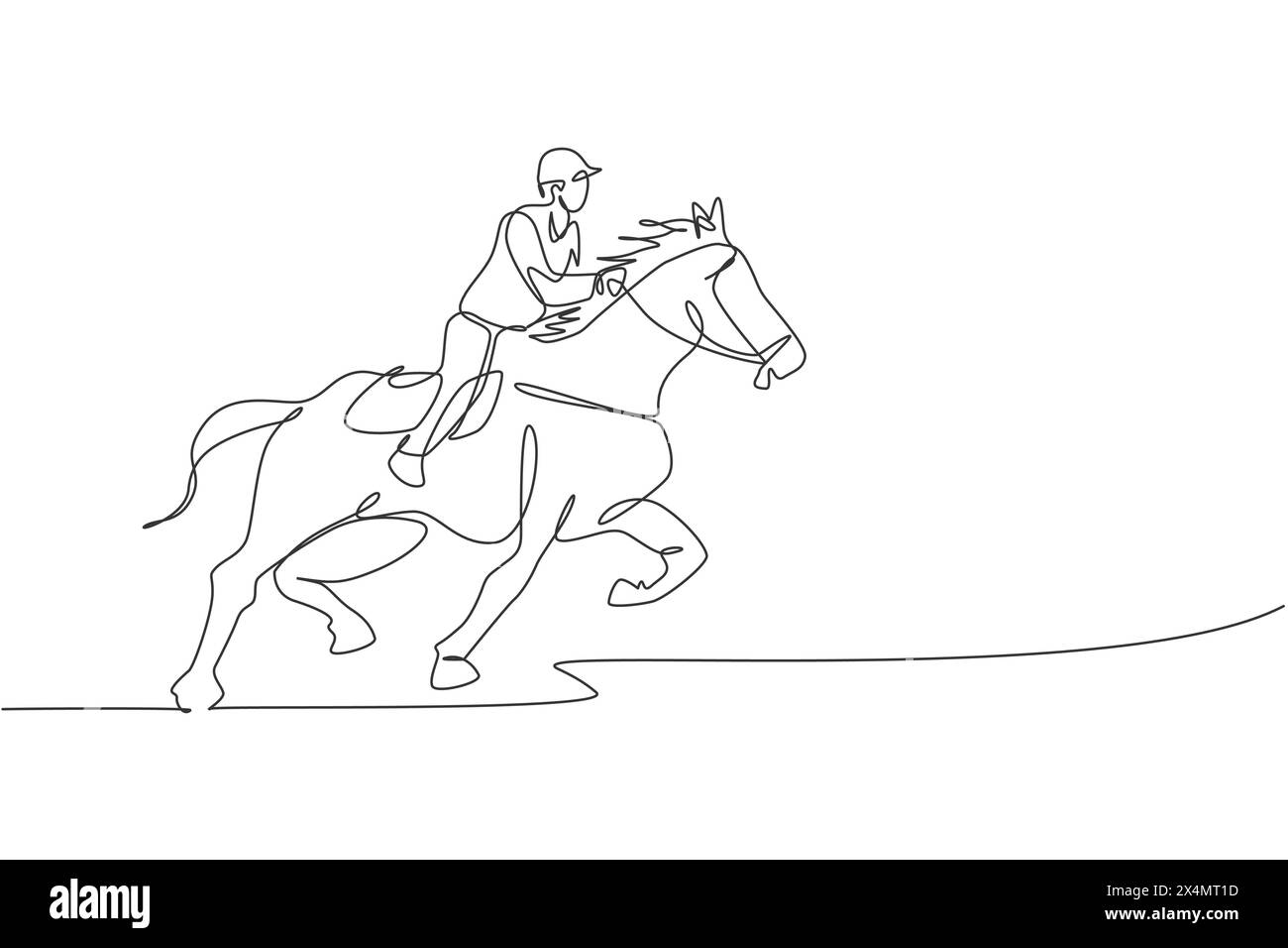 Single continuous line drawing of young professional horseback rider ...