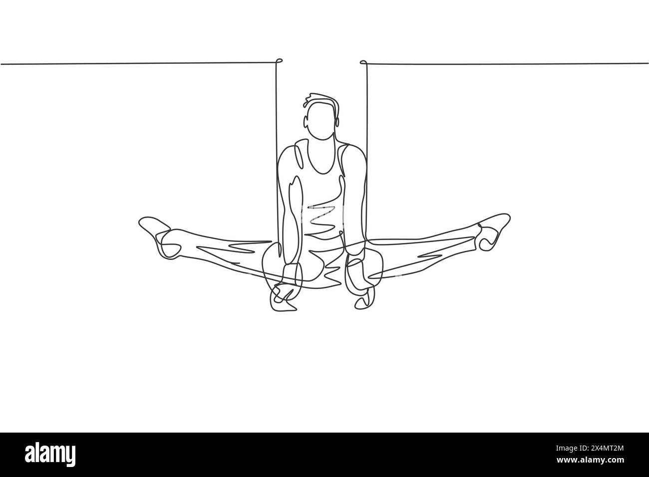 One single line drawing of young handsome gymnast man exercising steady ...
