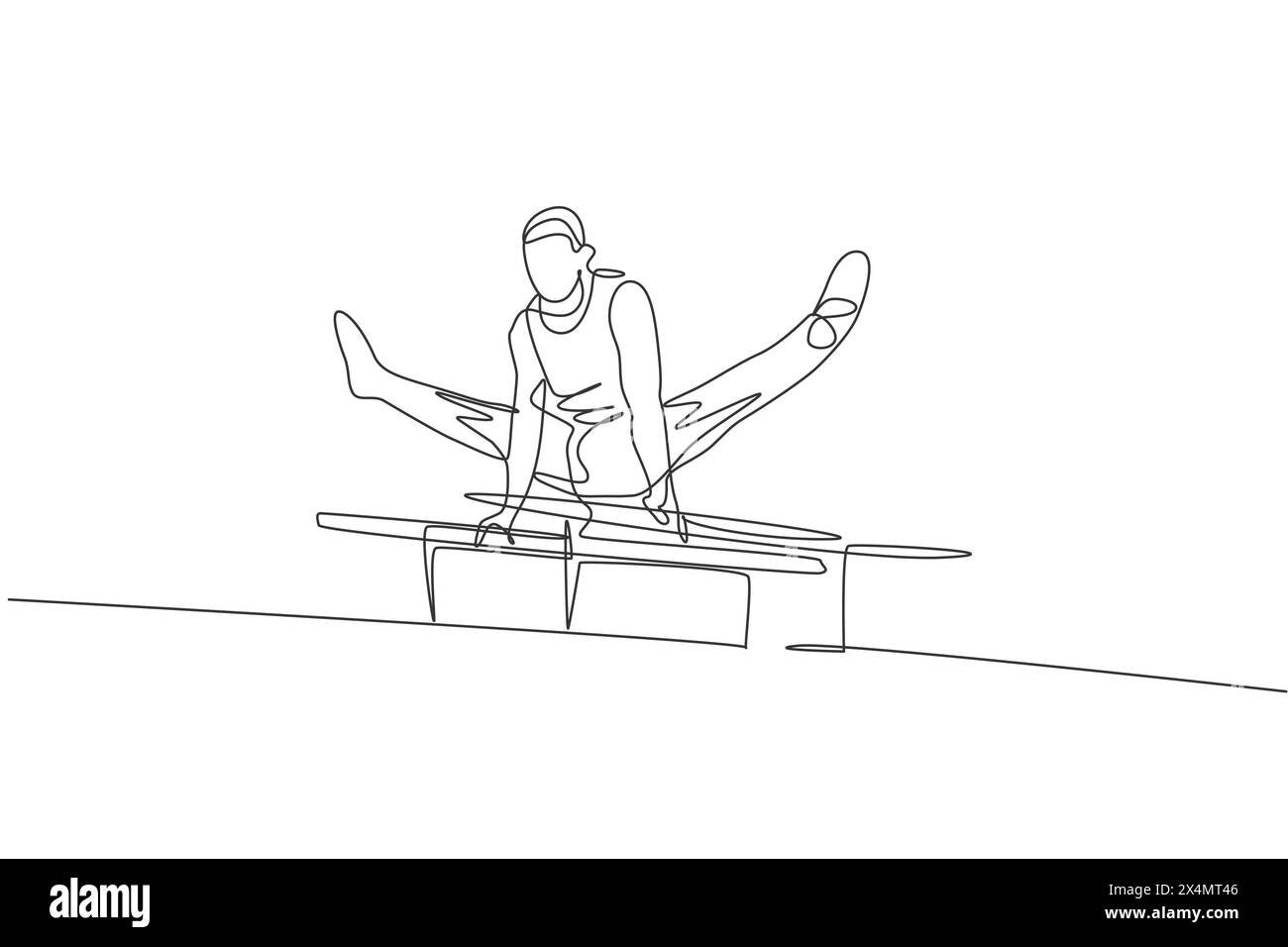 Single continuous line drawing young handsome professional gymnast man ...