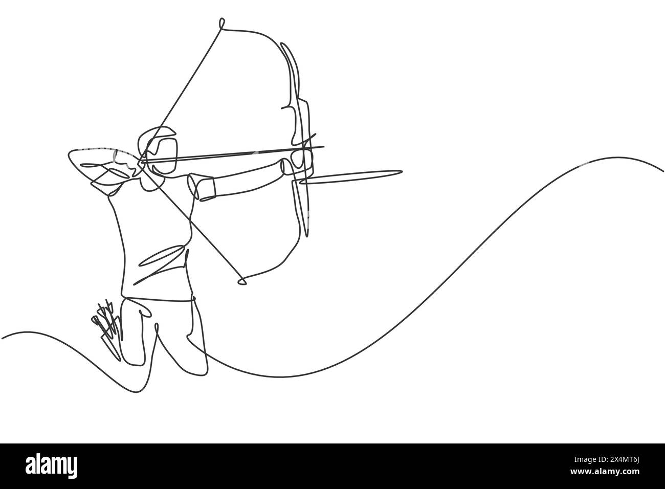 Single continuous line drawing of young professional archer man focus ...