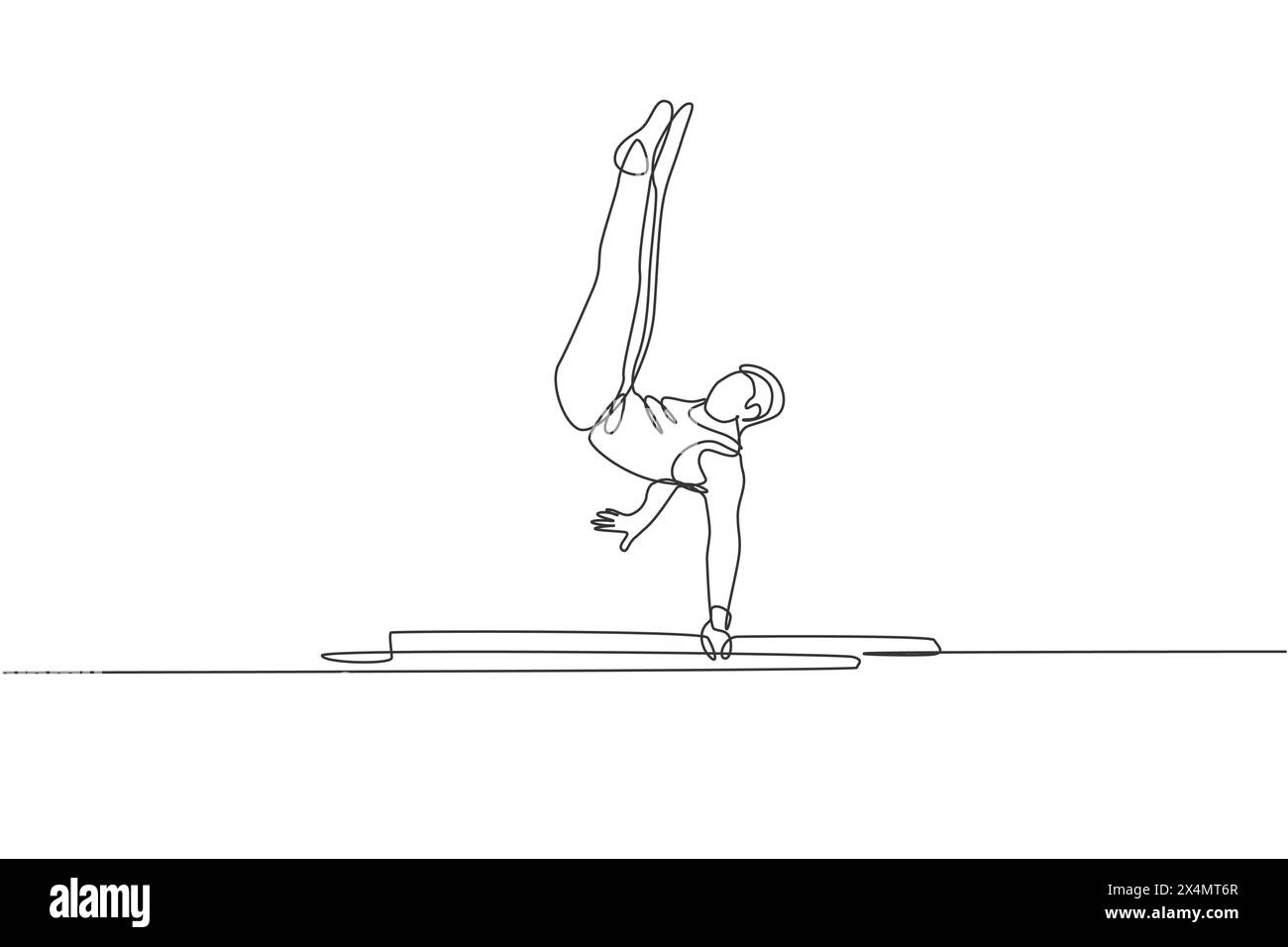 One continuous line drawing young man exercising parallel bars at ...