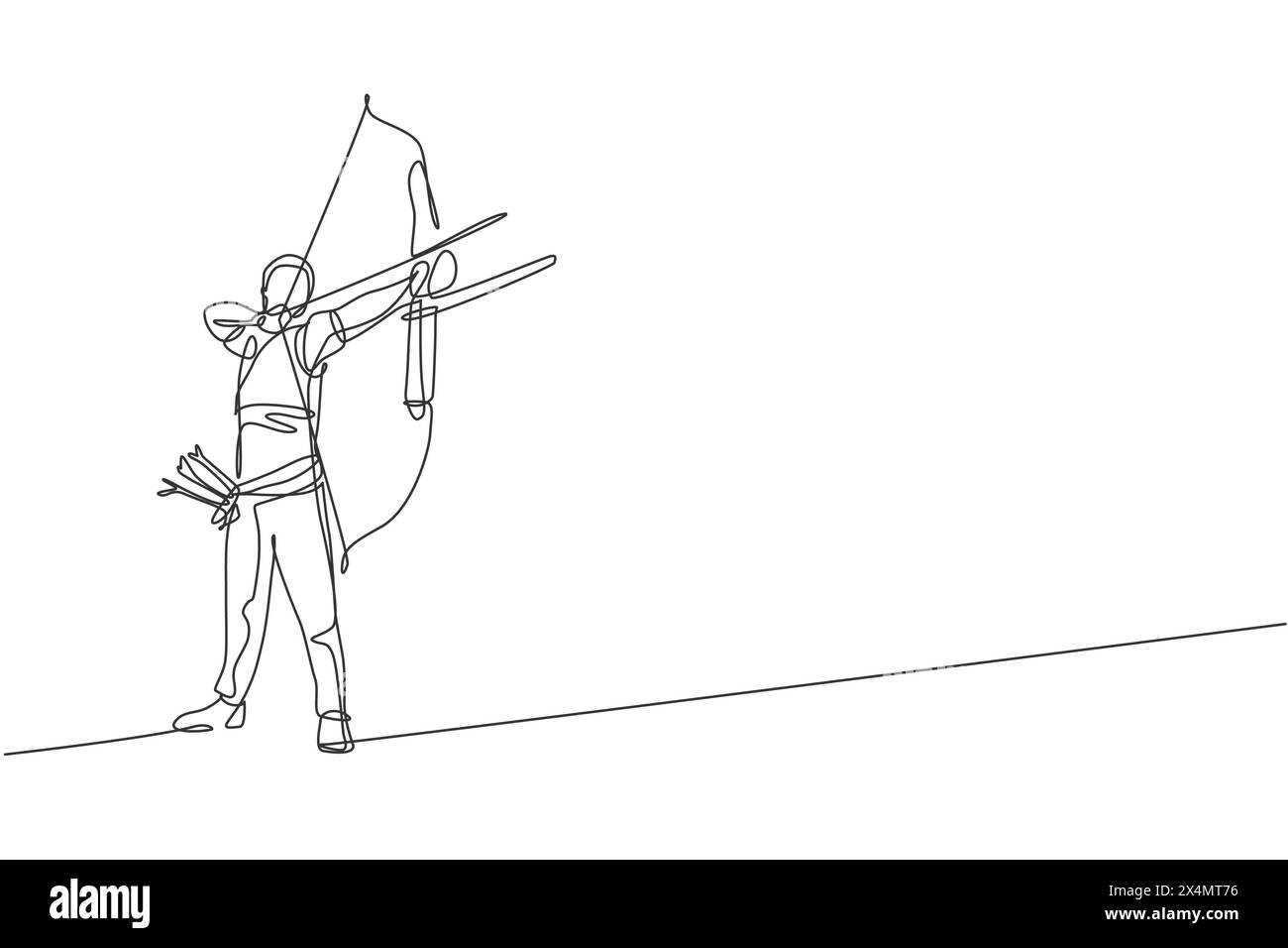 Single continuous line drawing of young professional archer man focus ...