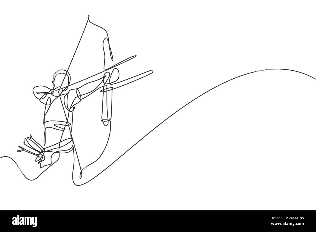 One single line drawing of young archer man focus exercising archery to ...