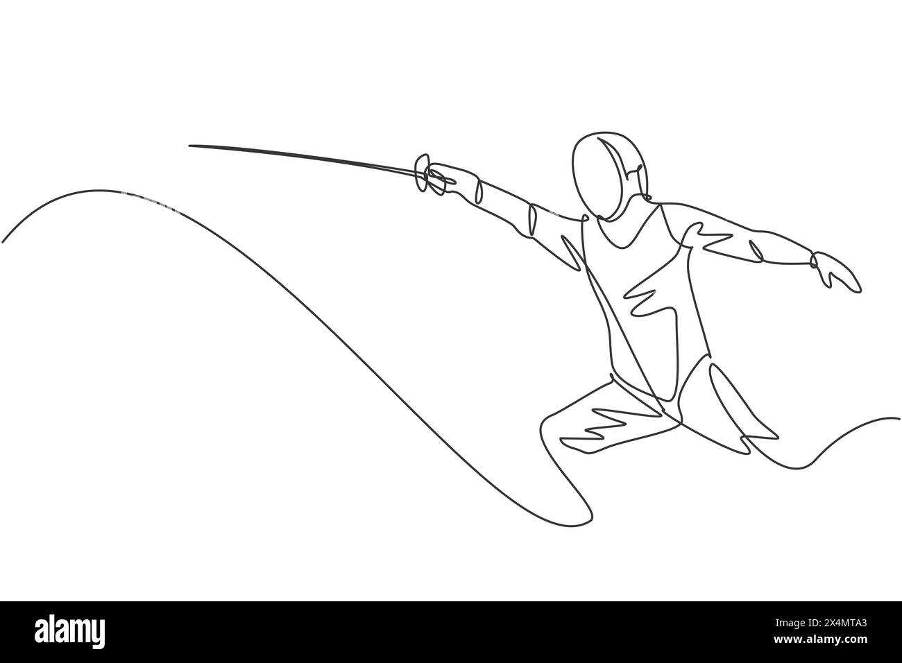 Single continuous line drawing of young professional fencer athlete man ...