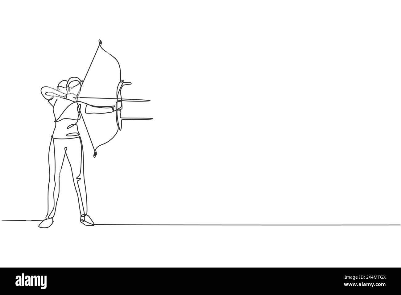 One single line drawing of young archer woman focus exercising archery ...