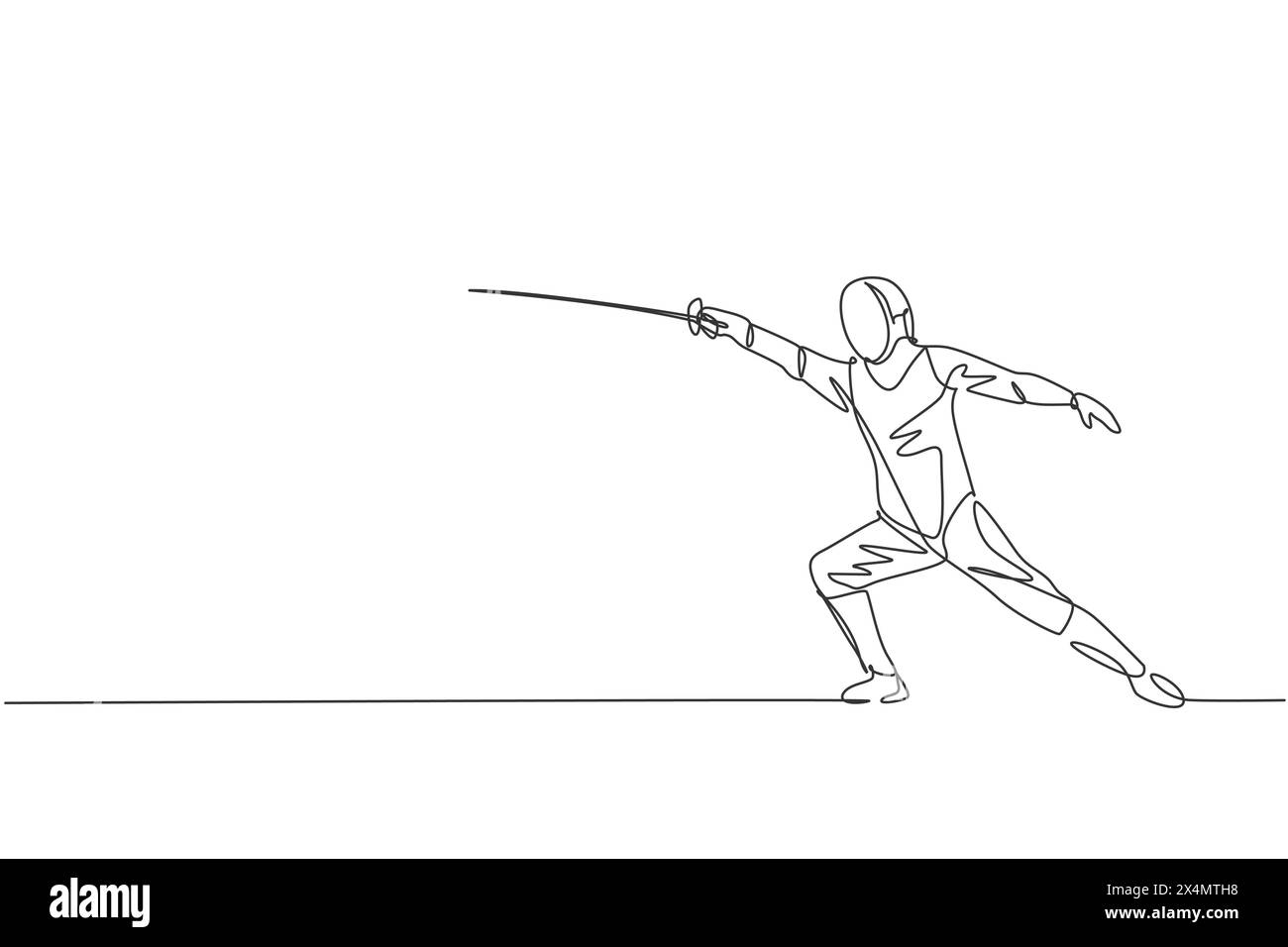 Single continuous line drawing of young professional fencer athlete man ...