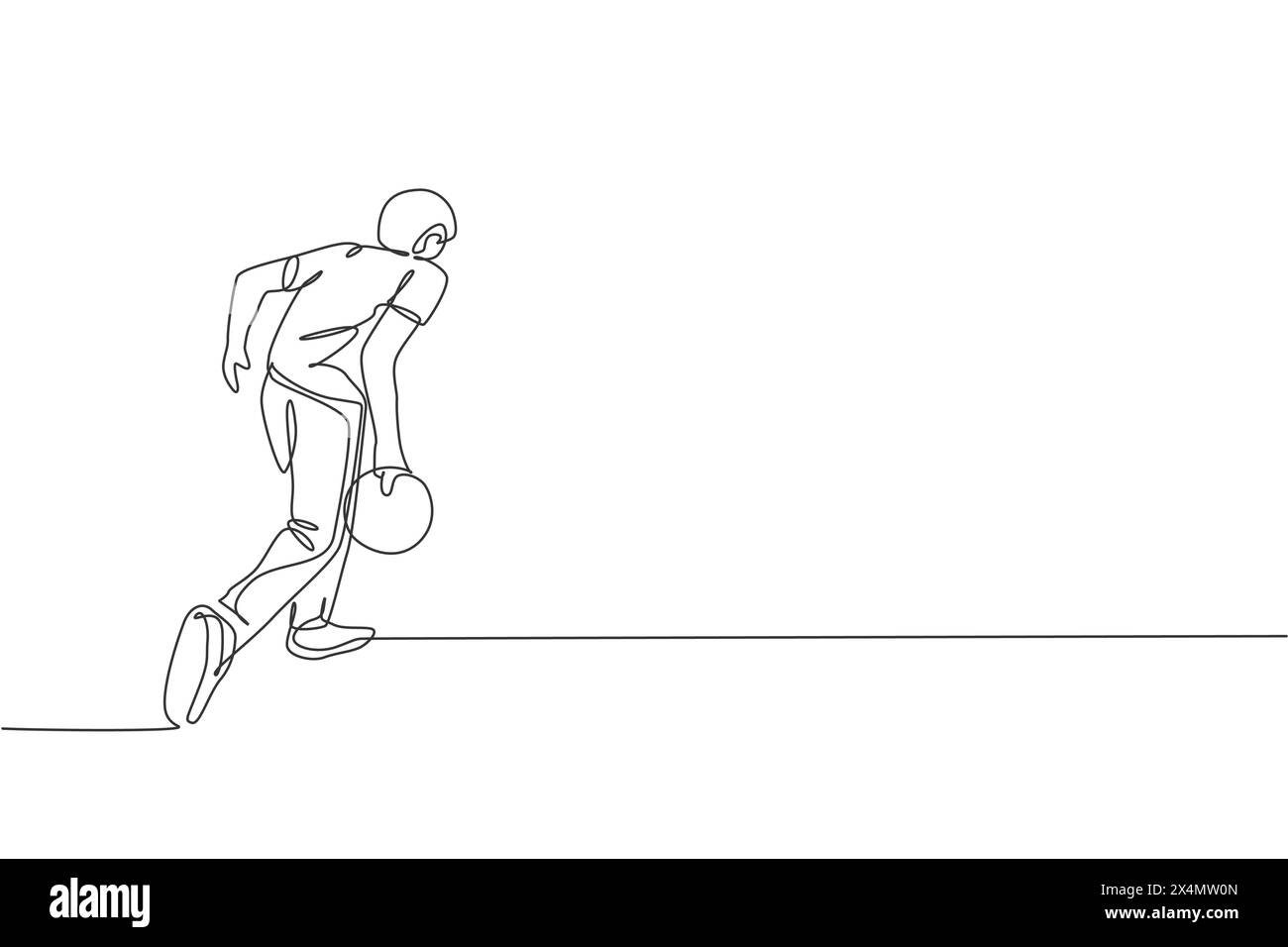 One continuous line drawing of young happy bowling player man throw ...