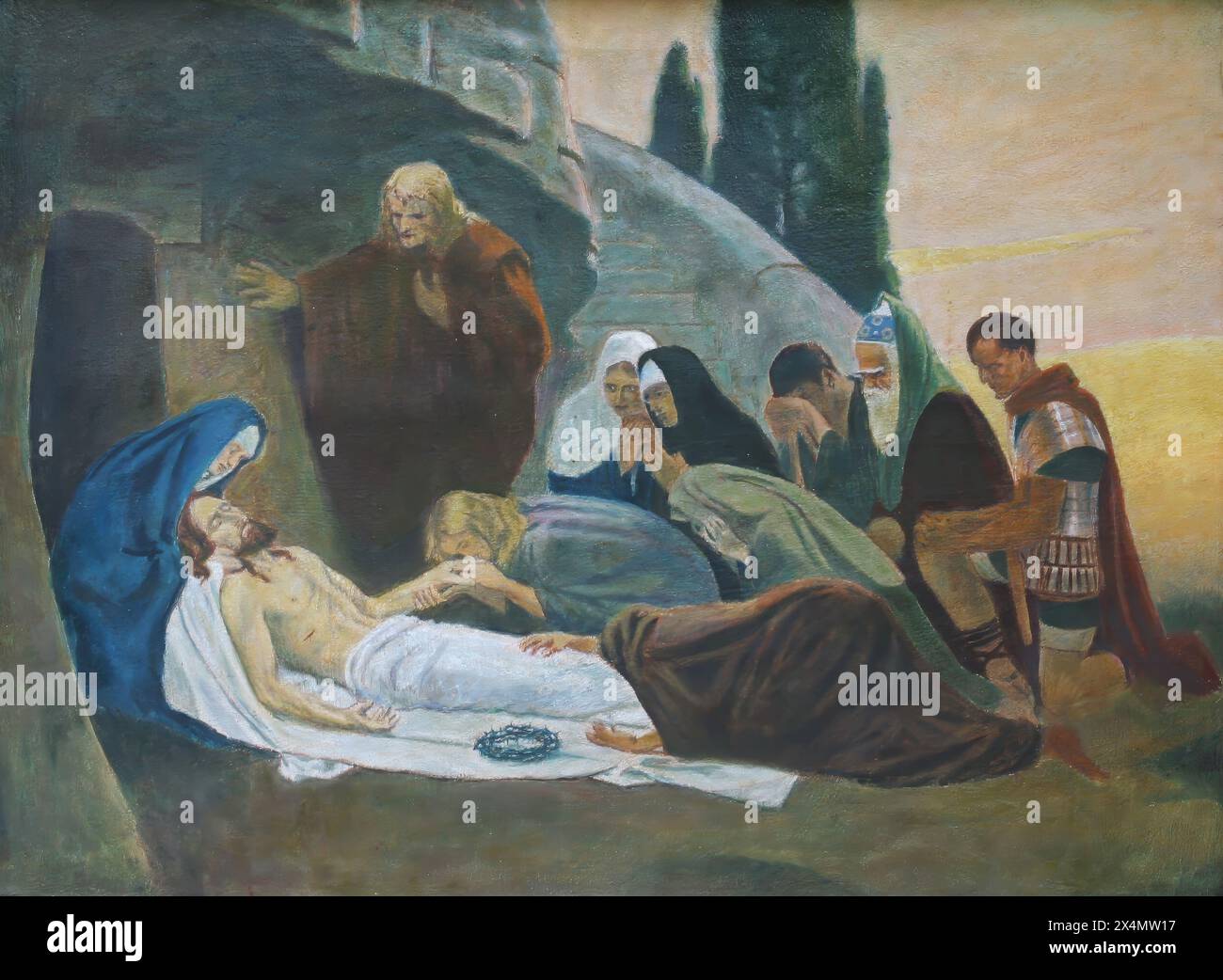 14th Stations of the Cross, Jesus is laid in the tomb and covered in ...