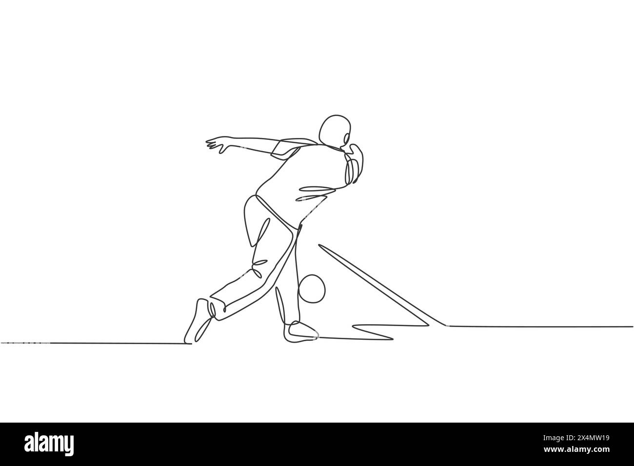Single continuous line drawing of young happy bowling player man throw ...