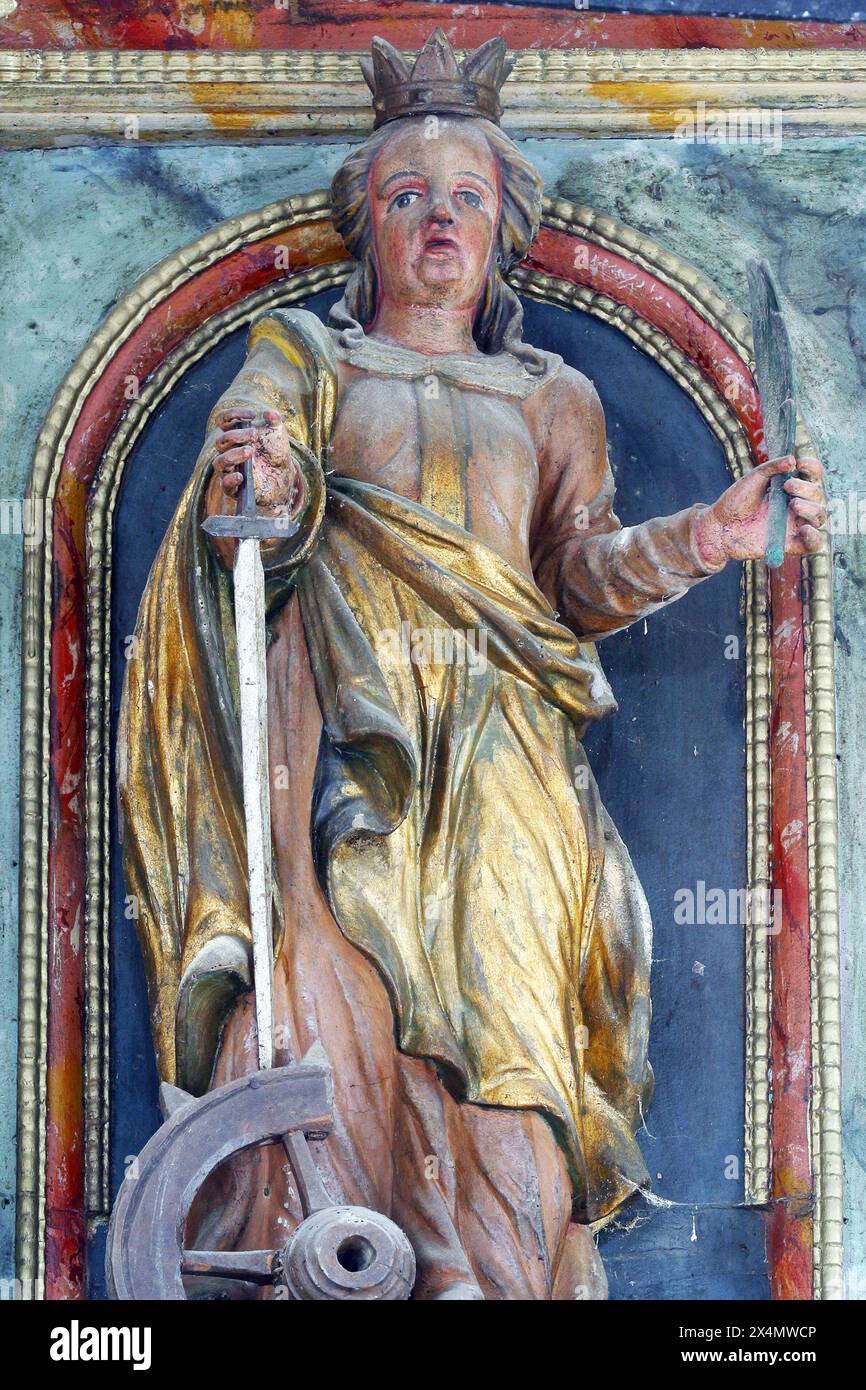 Saint Catherine of Alexandria statue on the main altar in the chapel of ...
