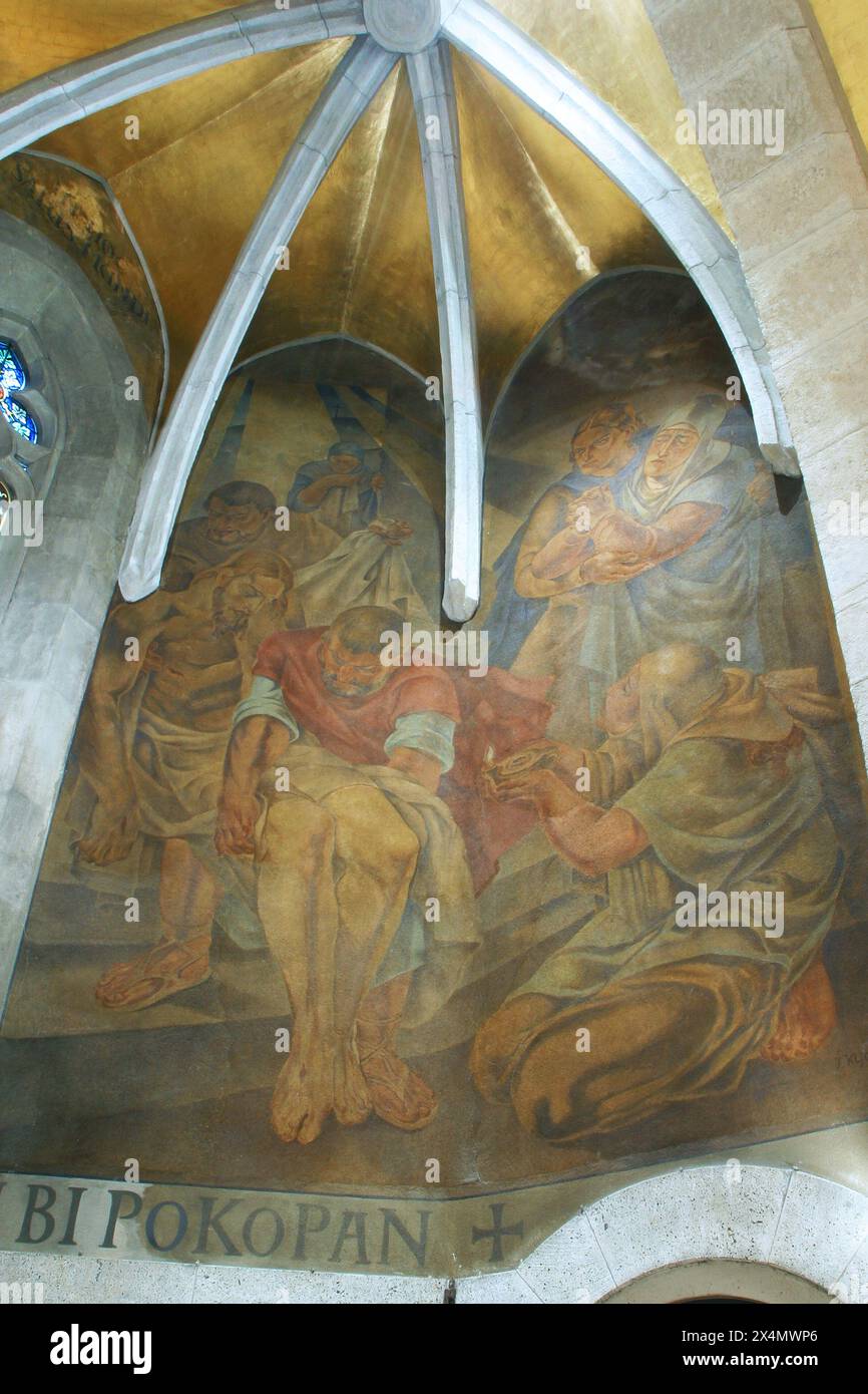 Laying Jesus in the Tomb, fresco in the church of St. Mark in Zagreb, Croatia Stock Photo - Alamy