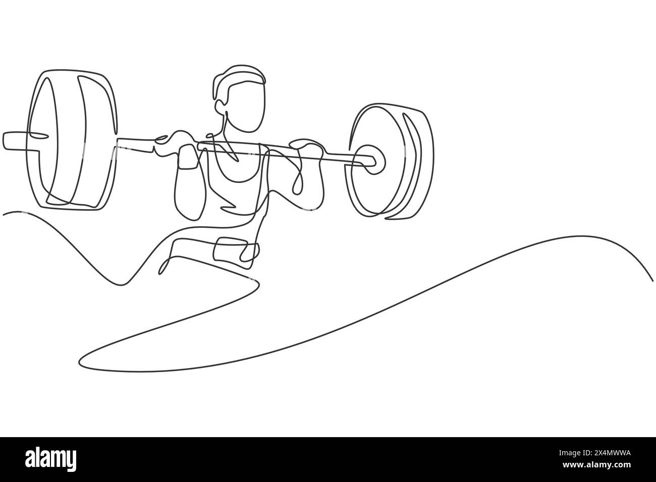 One single line drawing of fit young athlete muscular man lifting ...
