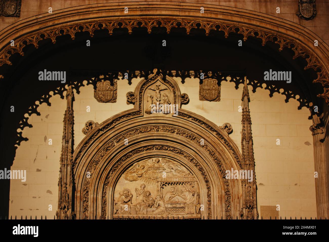 Madrid, Spain. May 1, 2024 The stone facade of San Jeronimo Roman ...