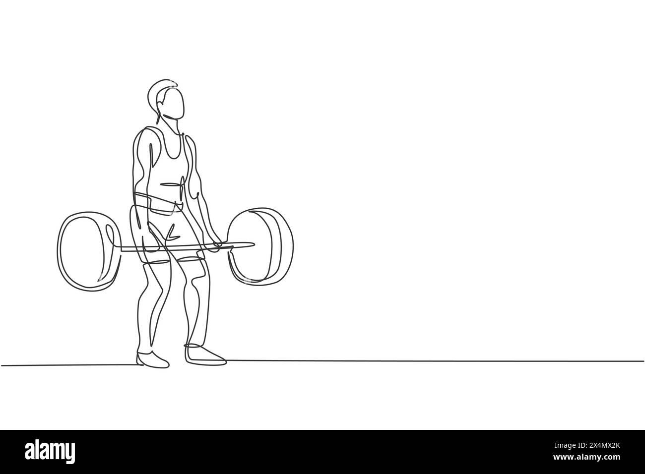 Single continuous line drawing of young strong weightlifter man ...
